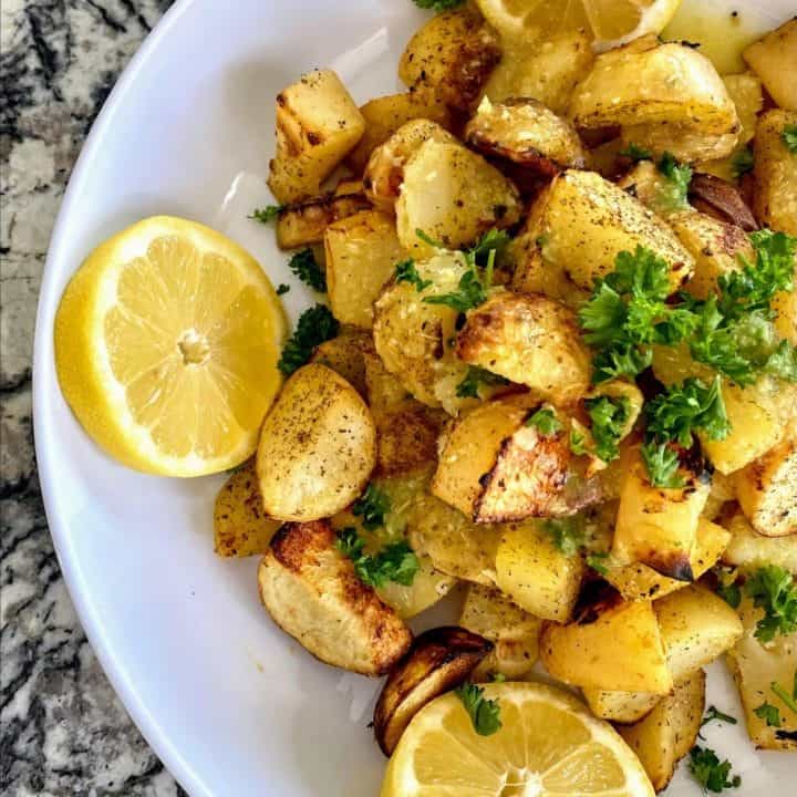 Greek Lemon Potatoes Recipe | Kathy's Vegan Kitchen