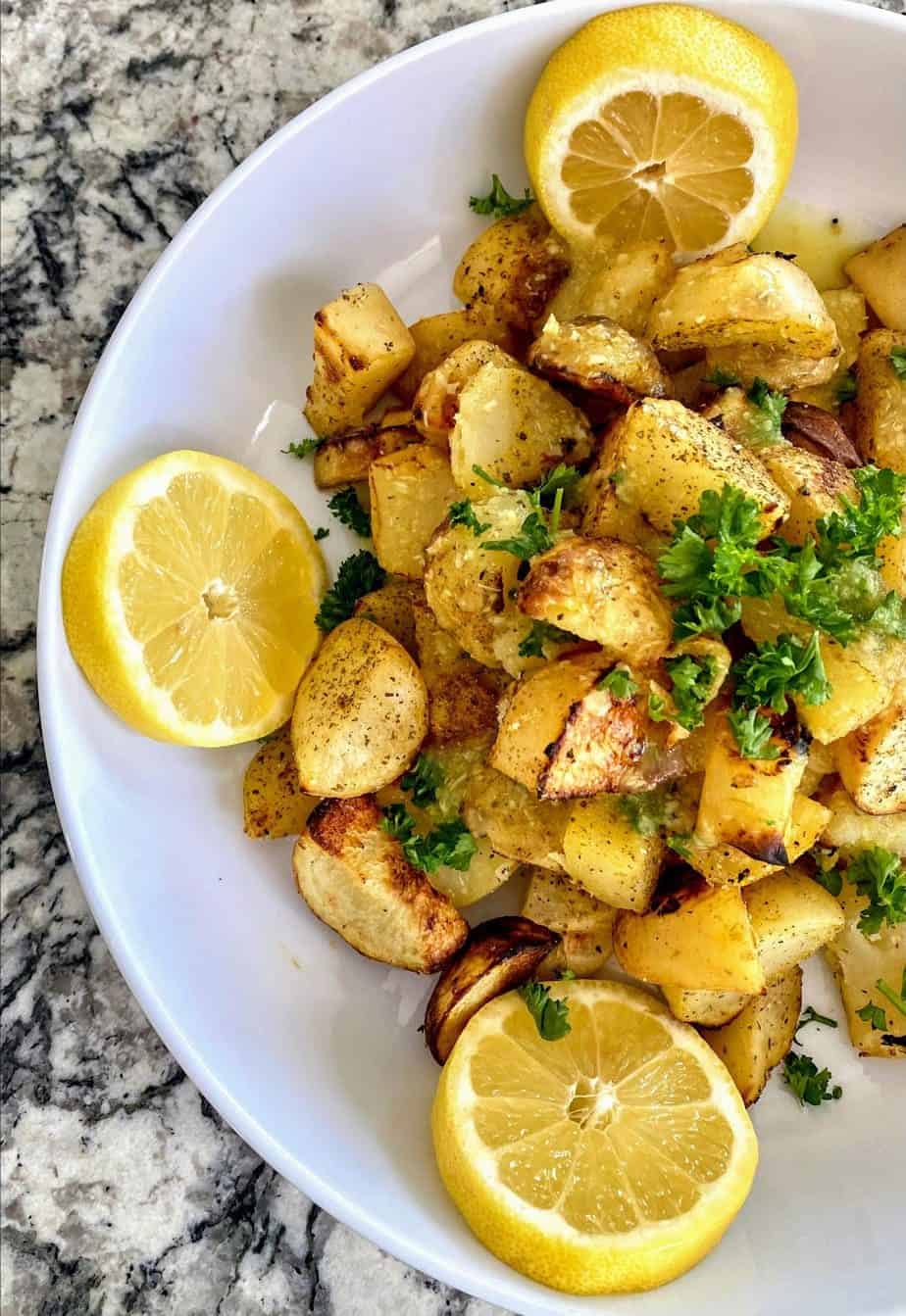 Greek Lemon Potatoes Recipe | Kathy's Vegan Kitchen