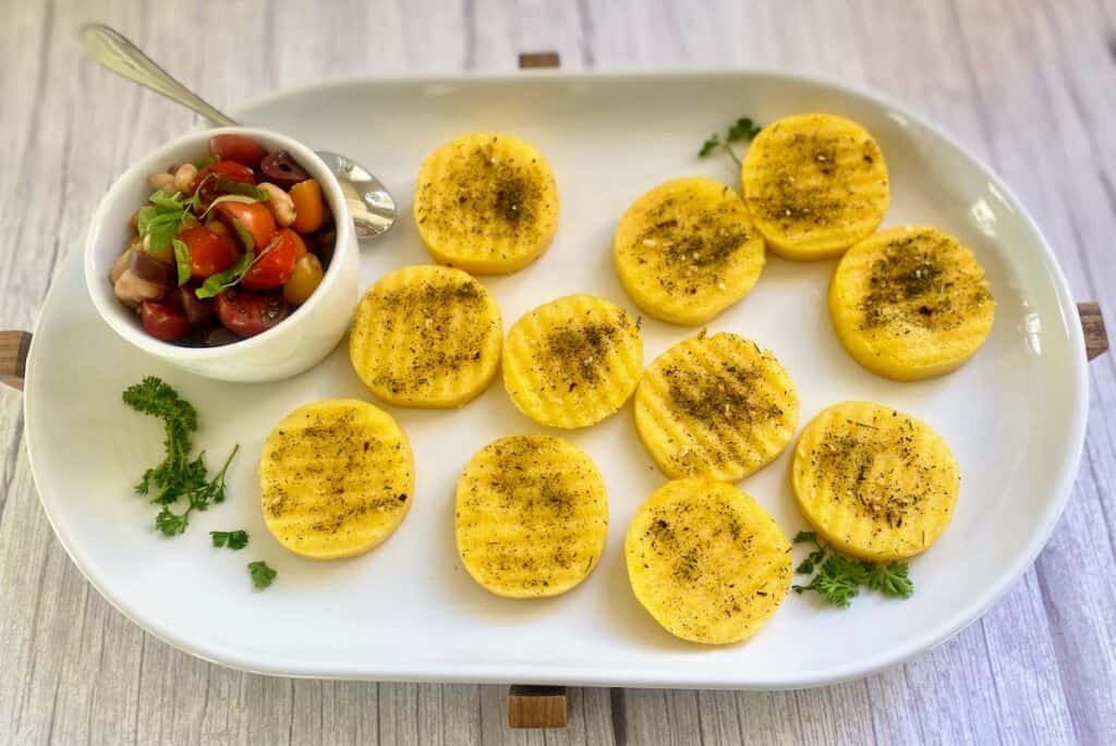 Easy Fried Polenta Bruschetta | Kathy's Vegan Kitchen