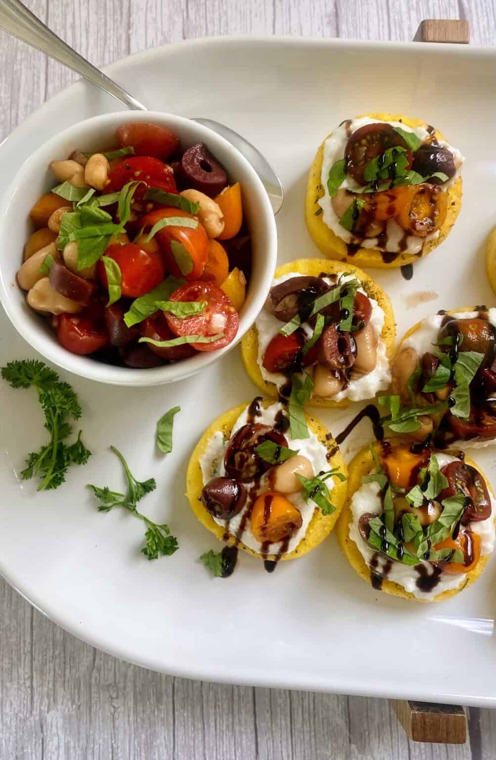 Easy Fried Polenta Bruschetta | Kathy's Vegan Kitchen